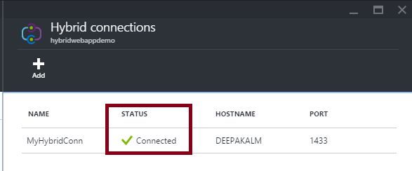Accessing on Premise SQL Server Database From Azure Web App Using Azure Hybrid Connection